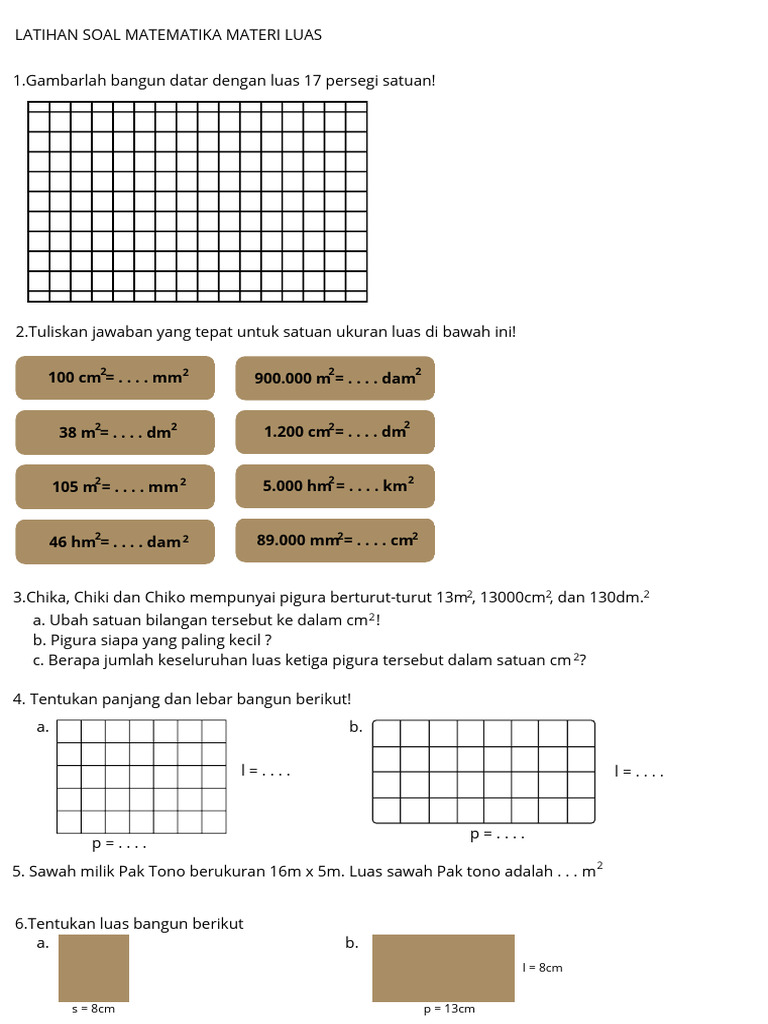Latihan Soal Satuan Luas Tahun 5 | PDF