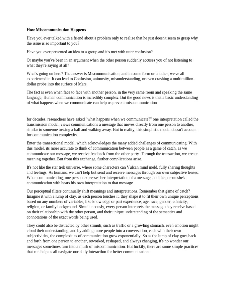 How Miscommunication Happens | PDF | Communication | Perception