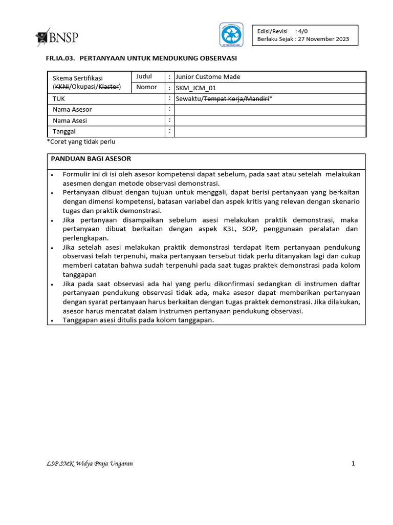 Panduan Observasi Asesmen Custome Made | PDF