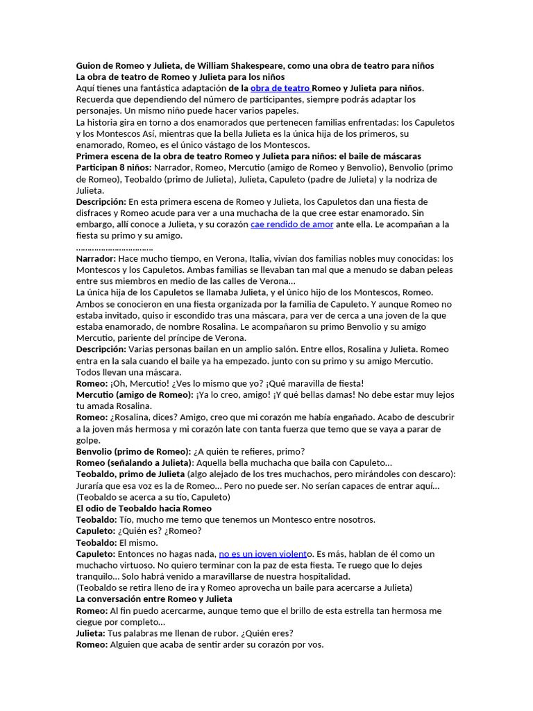 Guion de Romeo y Julieta | PDF | Romeo y Julieta | Tragedias de Shakespeare