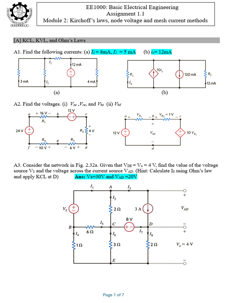 1.1 KCL KVL MeshLoop AnsKey | PDF | Resistor | Series And Parallel Circuits