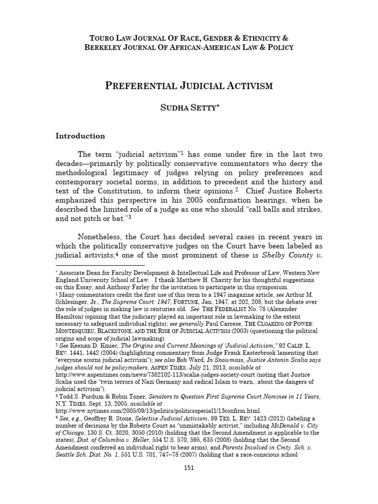 Preferential Judicial Activism | PDF | Voting Rights Act Of 1965 | Supreme Court Of The United ...