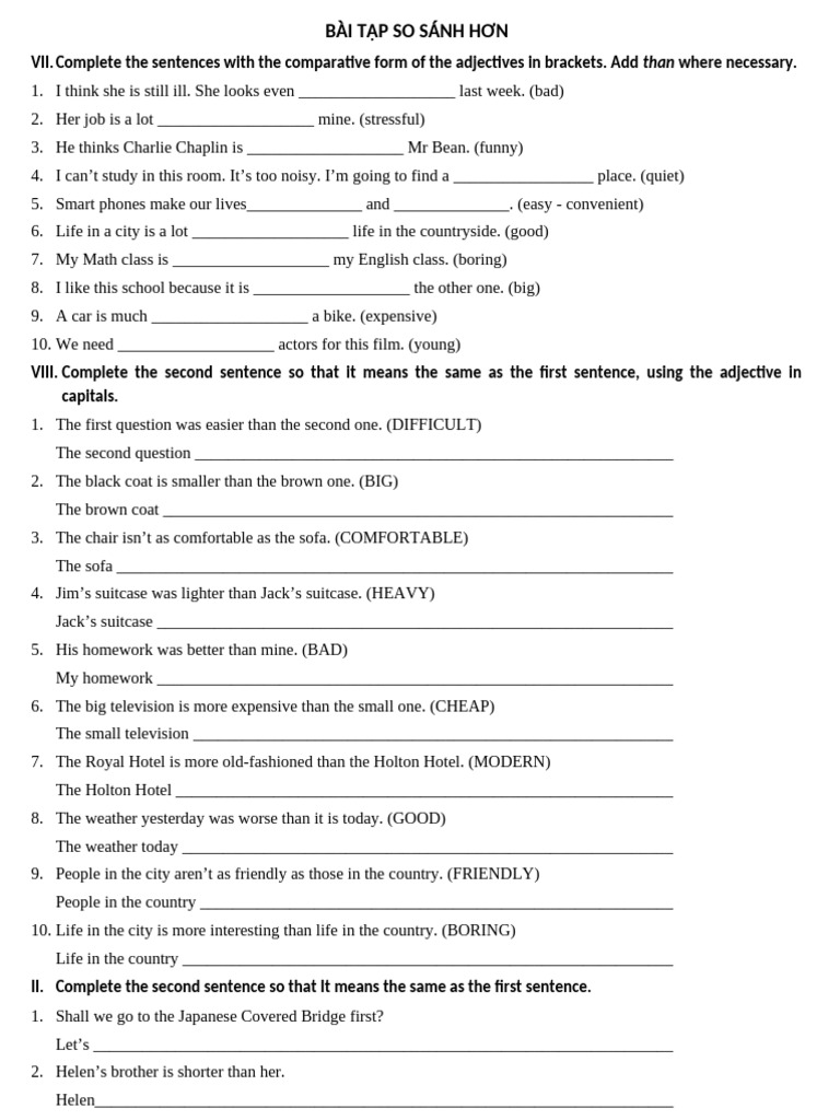 BÀI TẬP SO SÁNH HƠN | PDF | Languages | Foreign Language Studies