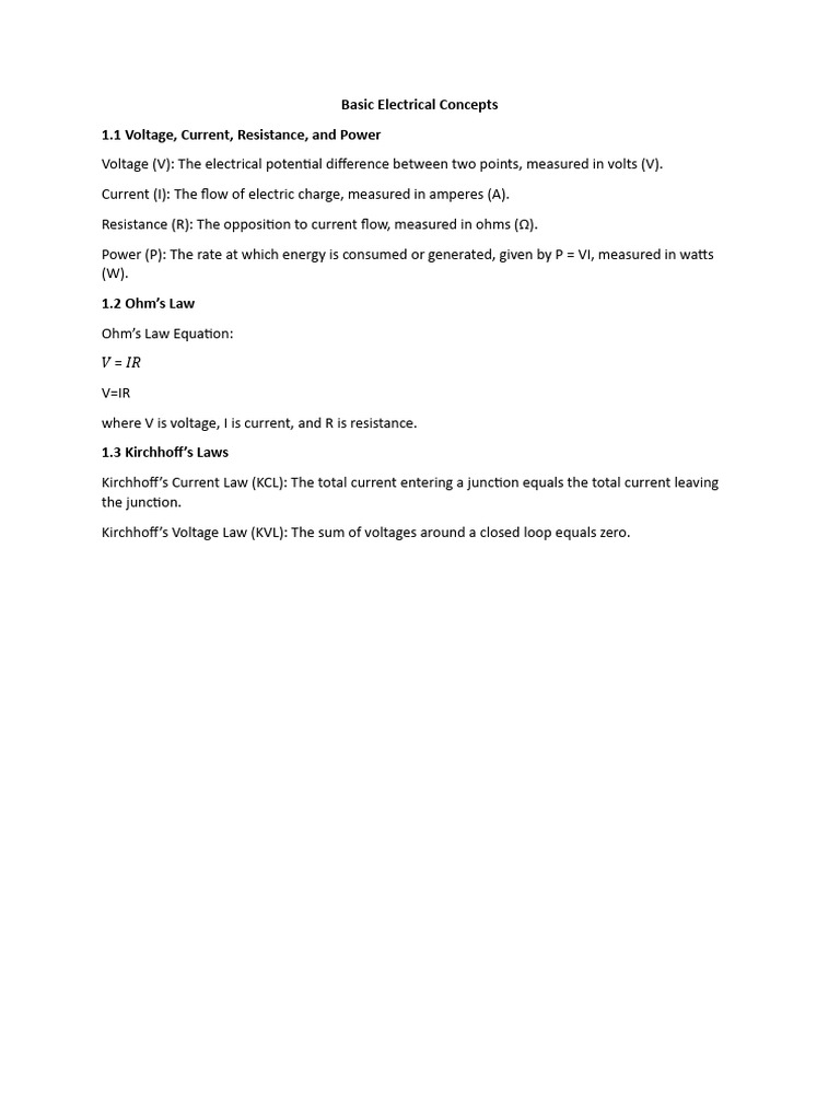 Basic Electrical Concepts | PDF