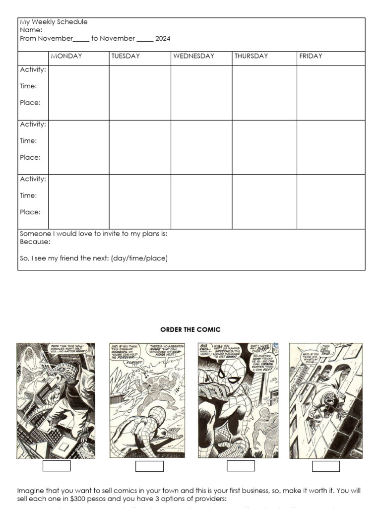 My weekly schedule long worksheet | PDF