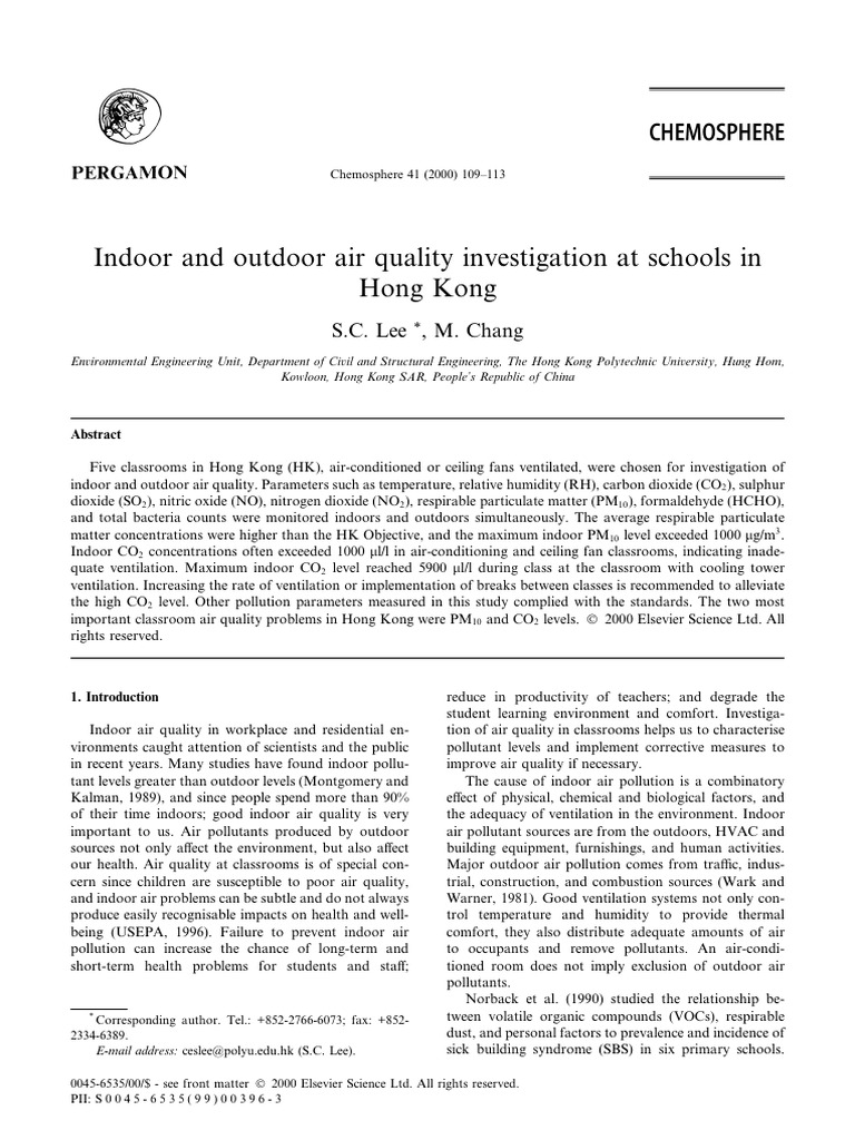 Indoor and Outdoor Air Quality Investigation at Schools in Hong Kong ...