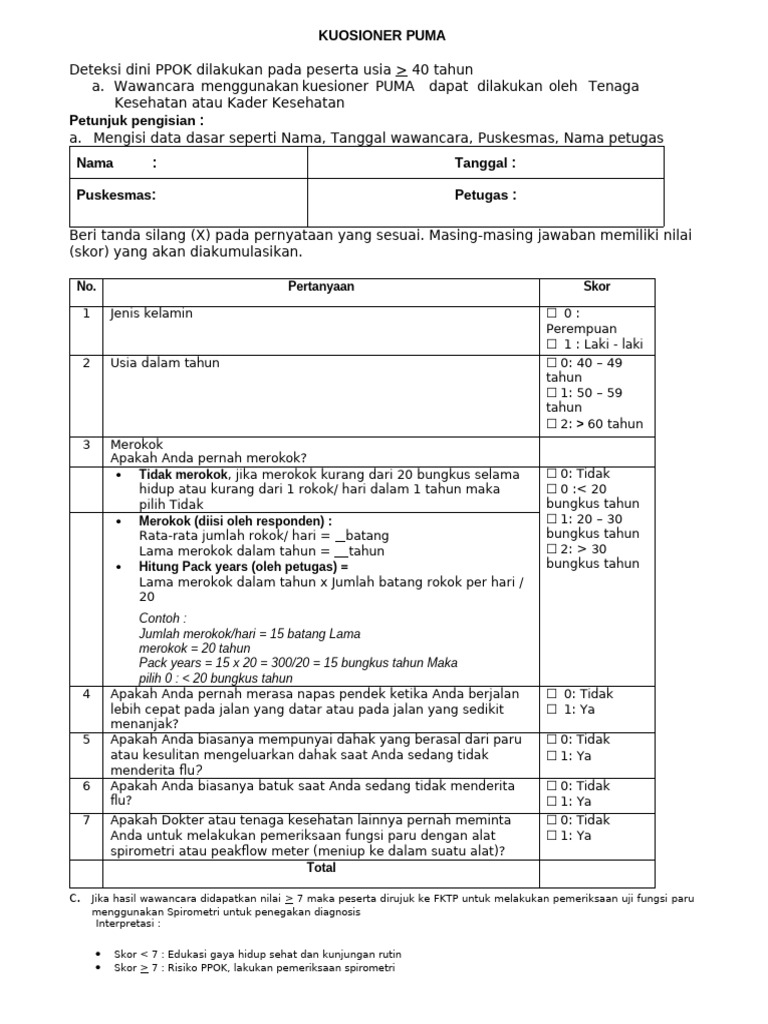 Kuesioner PUMA Untuk PPOK | PDF