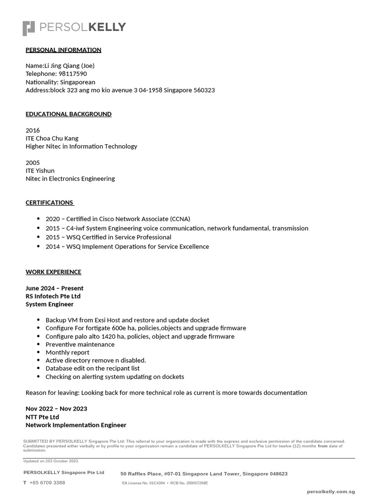 PERSOLKELLY - Li Jing Qiang Joe - XUAC1 | PDF | Personal Computers ...