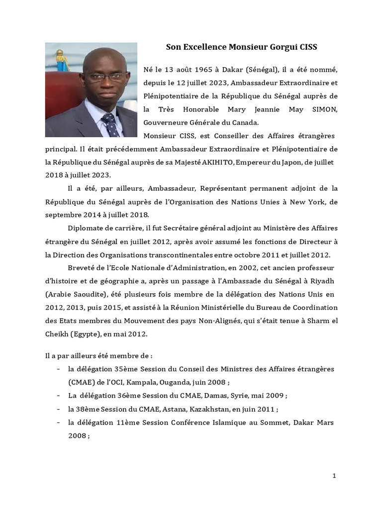 Gorgui Ciss : Ambassadeur du Sénégal au Canada | PDF | Diplomatie ...