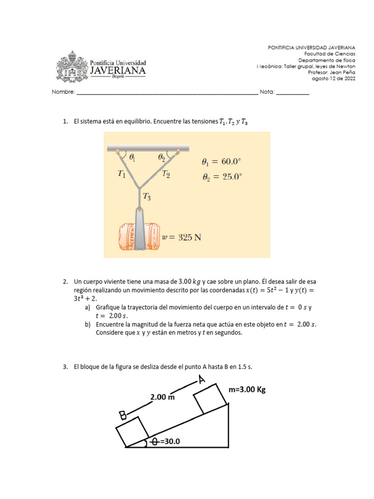 Taller Aplicaciones Leyes de Newton (Fuerzas) | PDF | Fricción | Fuerza