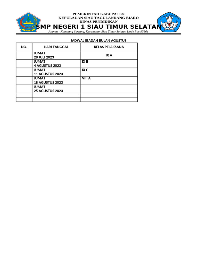 2023 - Jadwal Ibadah Osis | PDF