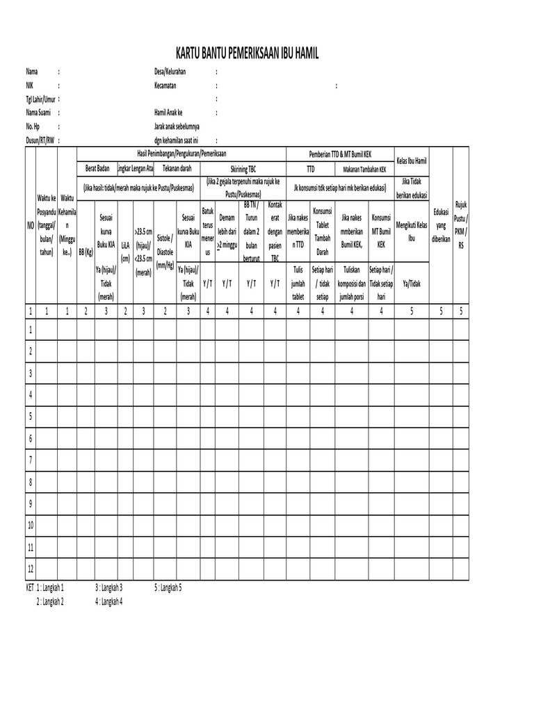 Kartu Bantu Pemeriksaan Ibu Hamil | PDF