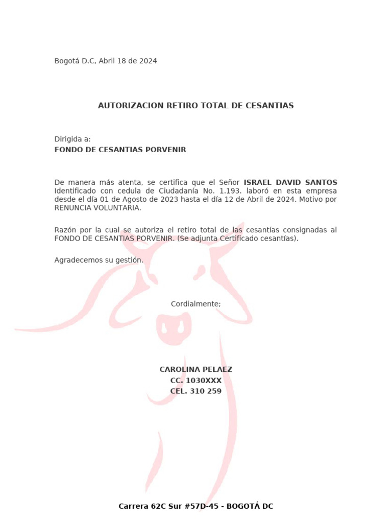 Certificado Retiro de Cesantias | PDF