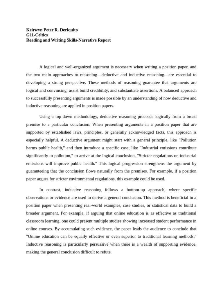 Mastering Reasoning for Position Papers | PDF | Inductive Reasoning | Argument