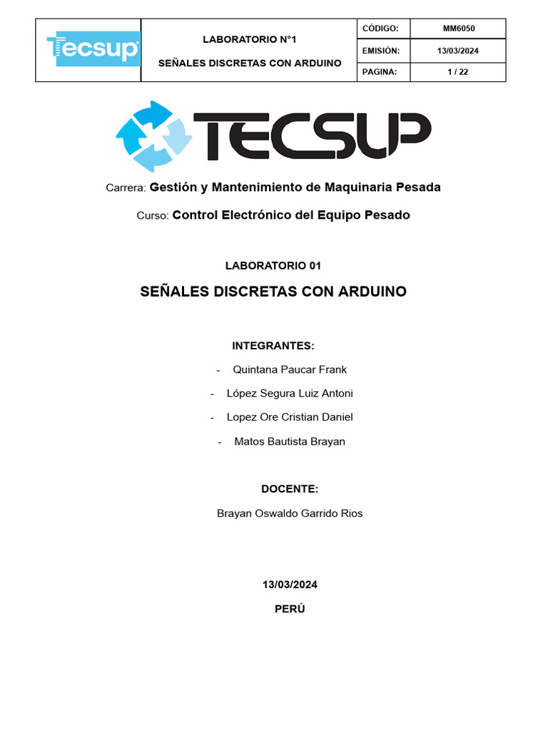 lab 1 señales discretas con Arduino_Grupo 4.docx | PDF | Diodo emisor de luz | Arduino
