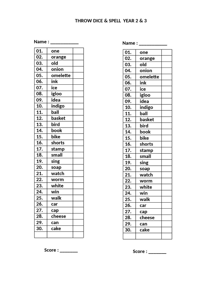 Throw Dice and Spell Score Sheet | PDF