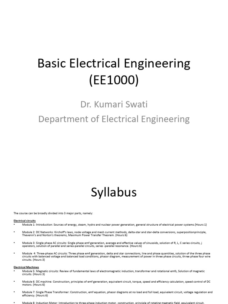 Basic Electrical Engineering - Lecture 1 - Module 1 | PDF | Electric Power Transmission ...
