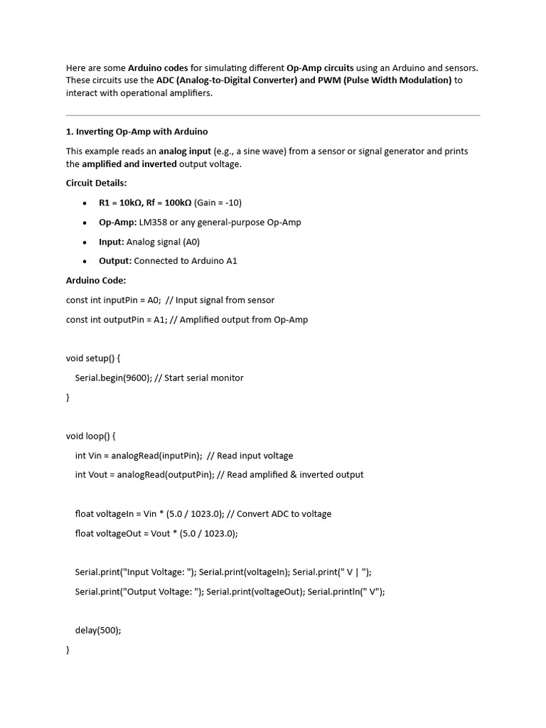 Here are some Arduino codes for simulating different Op | PDF ...
