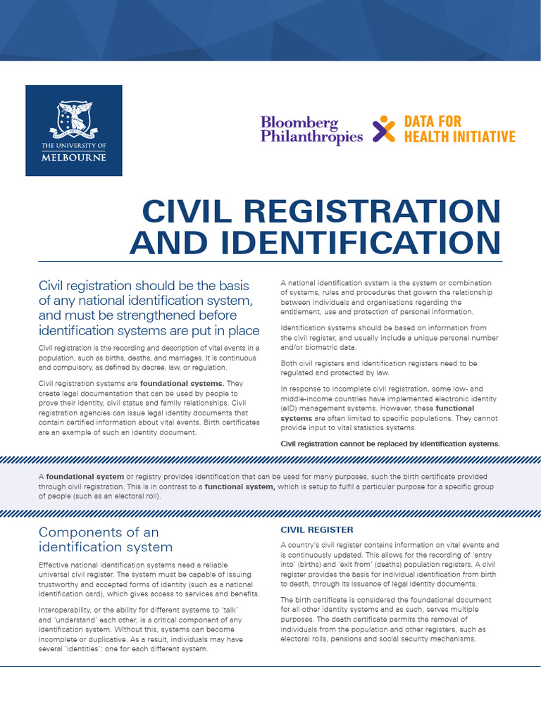 Civil registration and identification | PDF | Identity Document | Birth ...