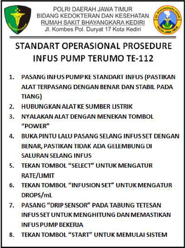 SOP INFUS PUMP TERUMO TE112 | PDF
