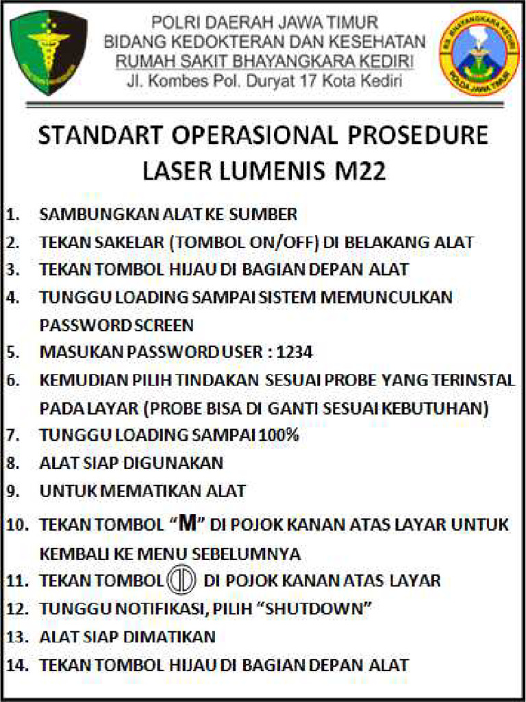 Sop Laser Lumenis M22 | PDF