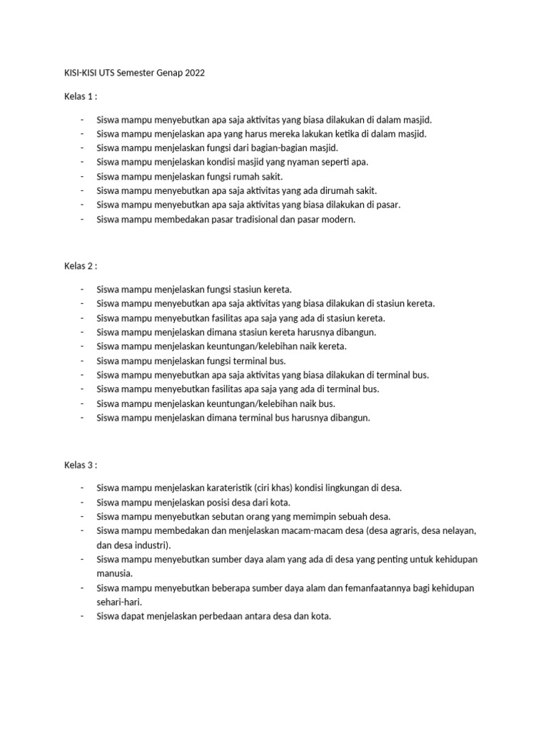 Kisi-Kisi Geografi 1-3 UTS Genap 2022 | PDF