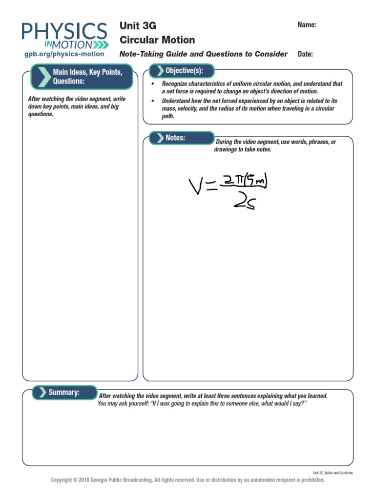 Unit 3G Notetaking Guide and Quest | PDF | Force | Theory Of Relativity