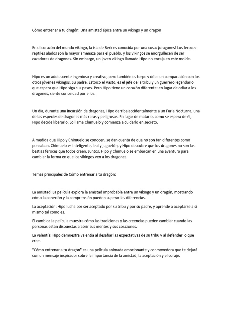 Como Entrenar A Mi Dragon Resumen | PDF