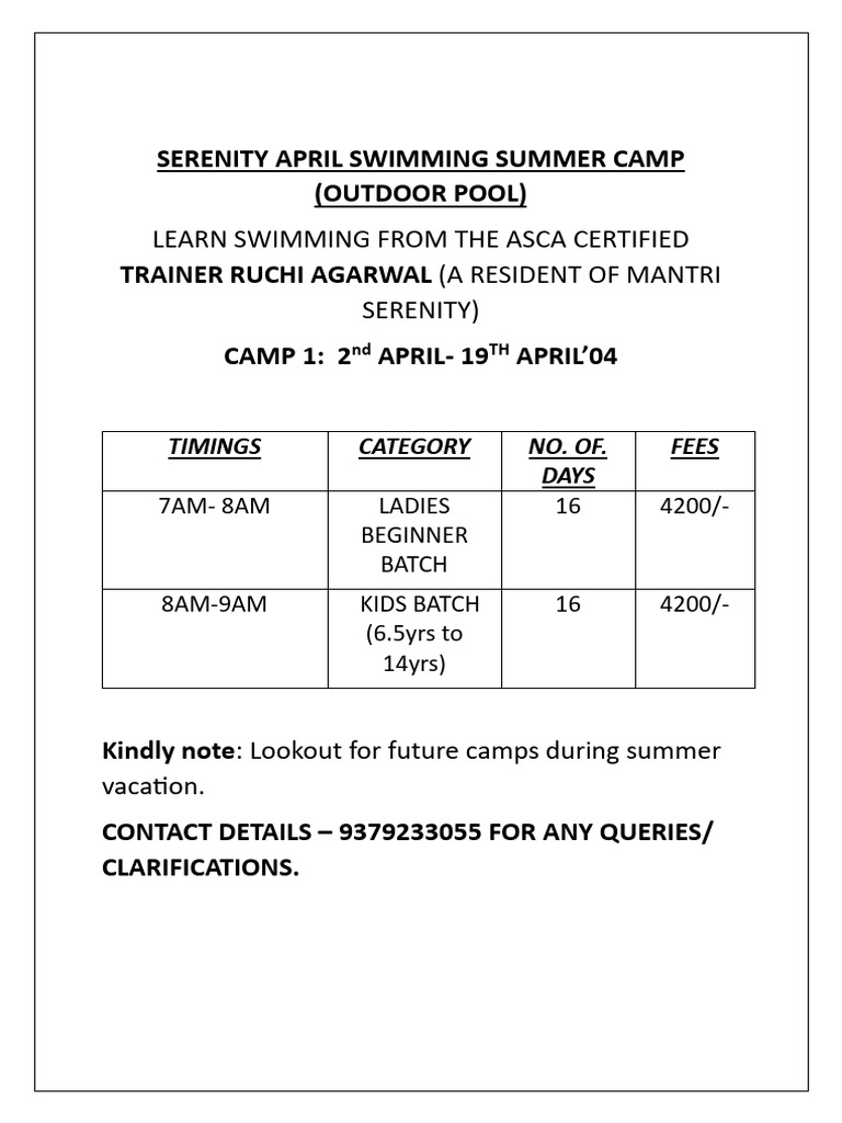 Swimming Summer Camp | PDF