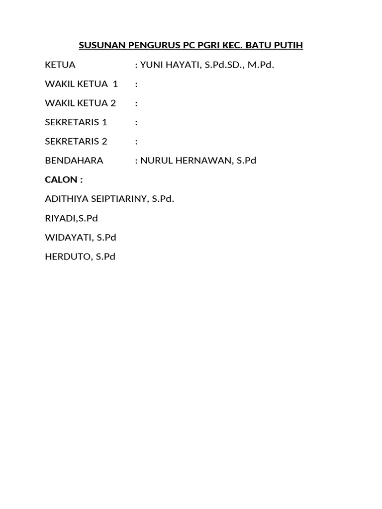 Susunan Pengurus PC Pgri Kec | PDF