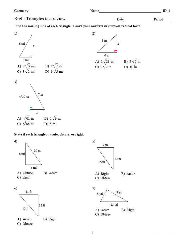 Right Triangles Test Review | PDF | Euclid | Classical Geometry