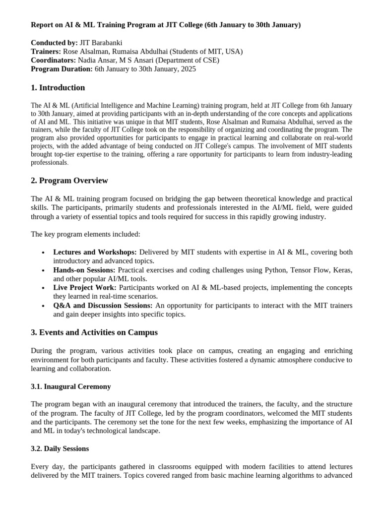 Report On AI&ML Training Program | PDF | Artificial Intelligence ...