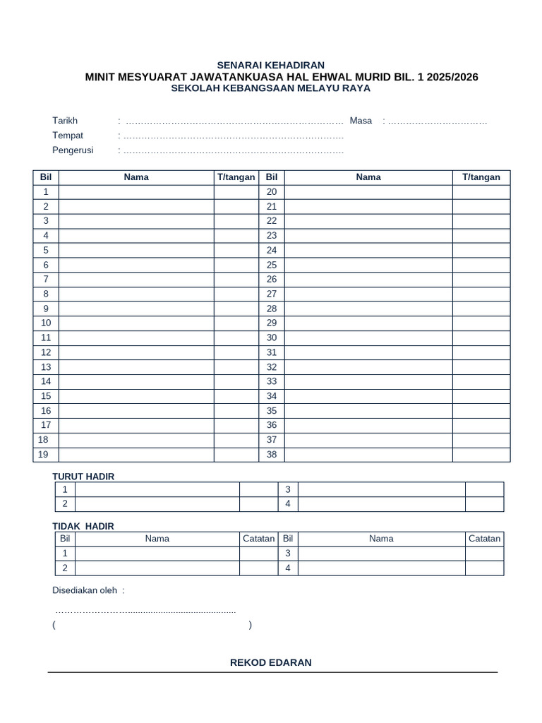 Borang PK 07 2 SENARAI KEHADIRAN MESYUARAT | PDF