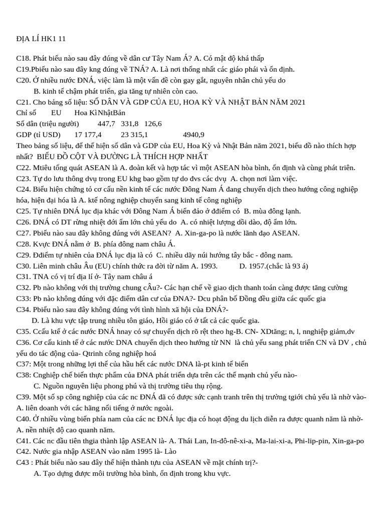 ĐỊA LÍ HK1 11 | PDF