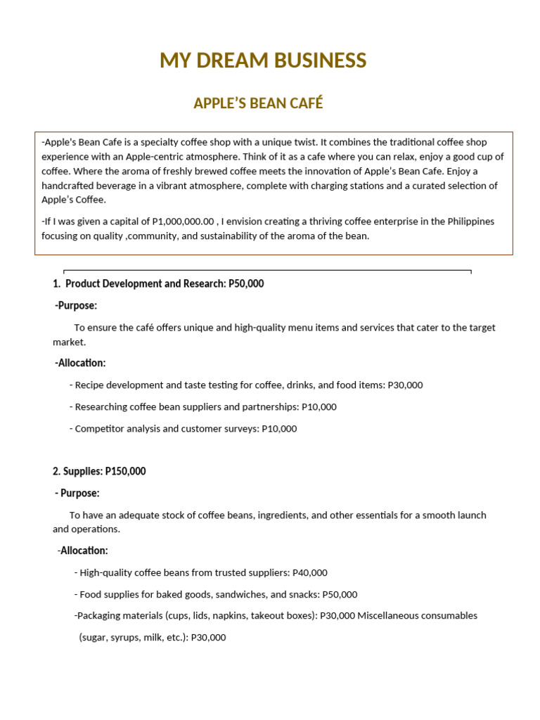 Apple's Bean Cafe Business Plan | PDF | Coffeehouse | Coffee