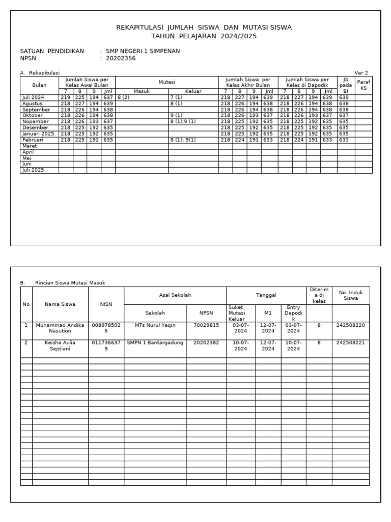 Form Rekap JS Dan MS Ver 2 | PDF