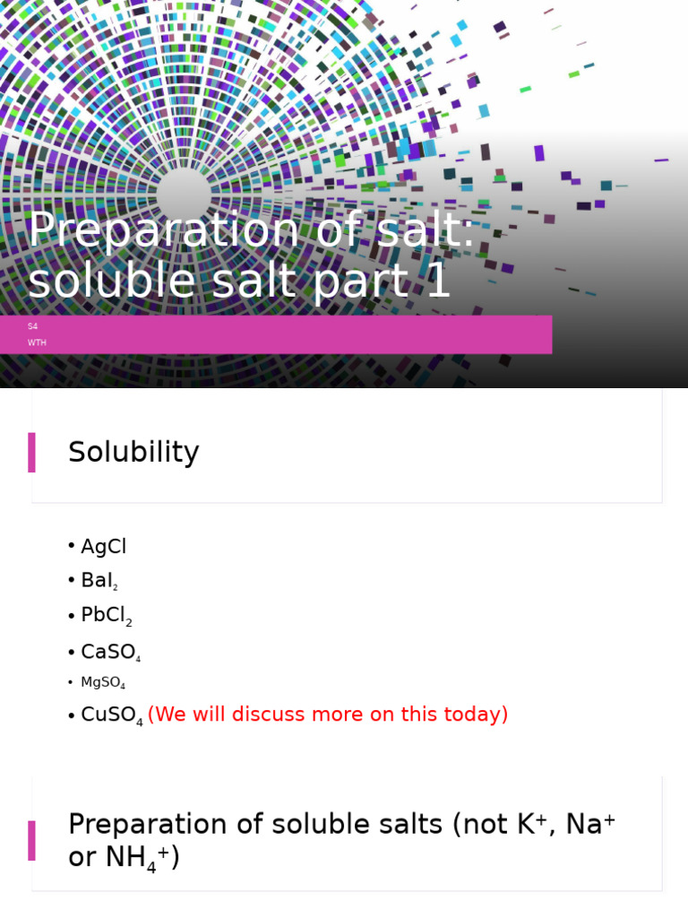 Preparation of Soluble Salt Part 1 | PDF | Salt (Chemistry) | Solubility