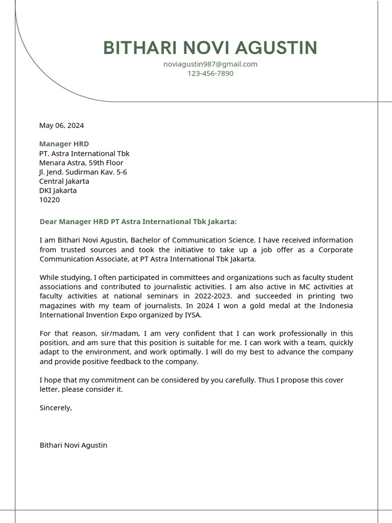 Cover Letter PKPBI | PDF