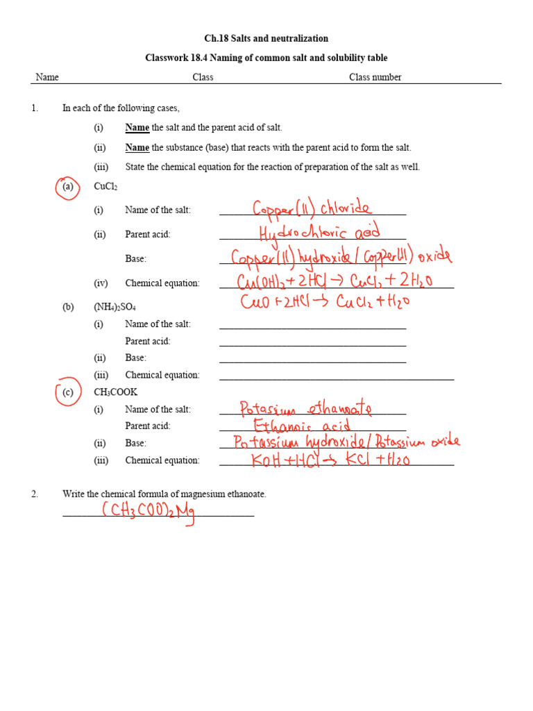 CH 18.4 and 5 Naming of Common Salts and Solubility Table | PDF | Salt ...