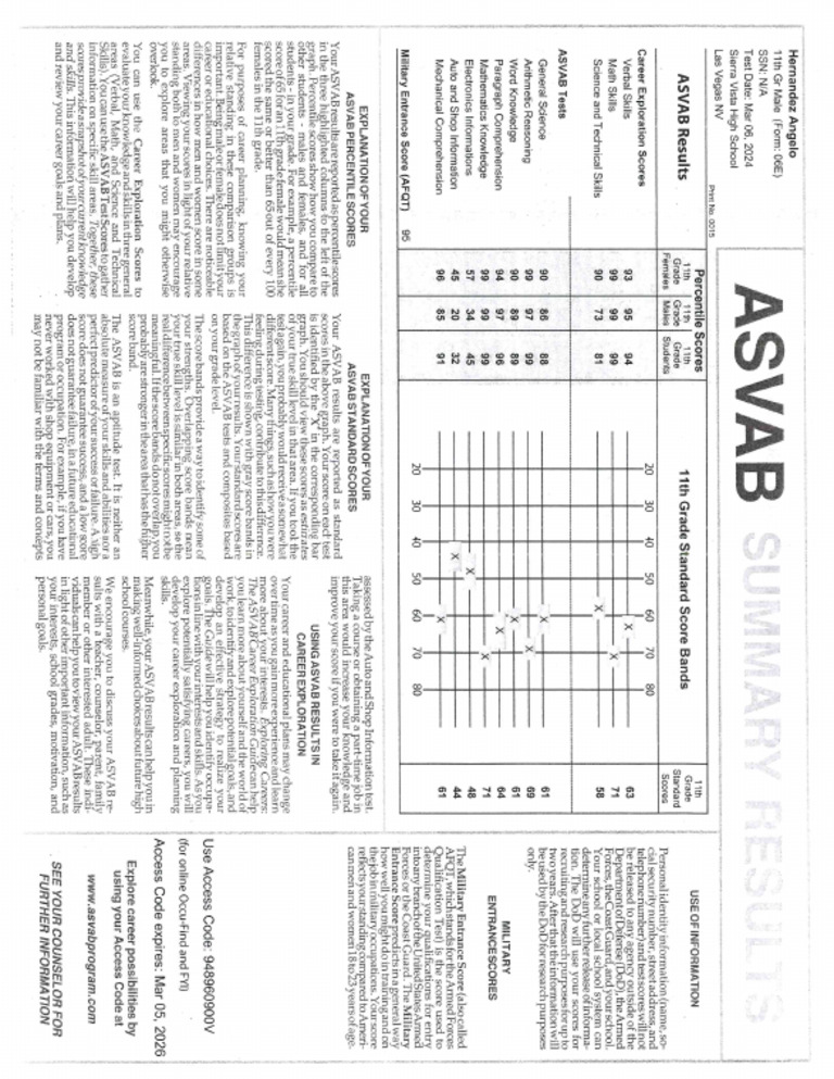 Angelo Hernandez_ASVAB Scores | PDF