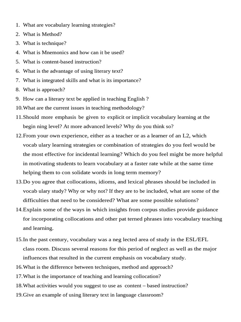 Metodika Yakuniy Nazorat Savollari | PDF | Learning Styles | Second Language