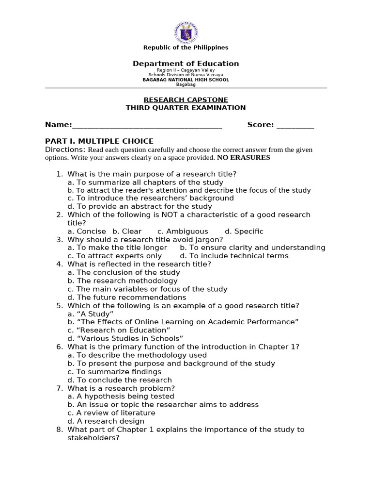 RESEARCH CAPSTONE Exam | PDF | Sampling (Statistics) | Natural Resource Management