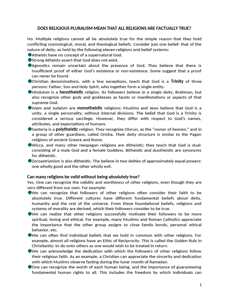 Understanding Religious Pluralism | PDF | Deities | God
