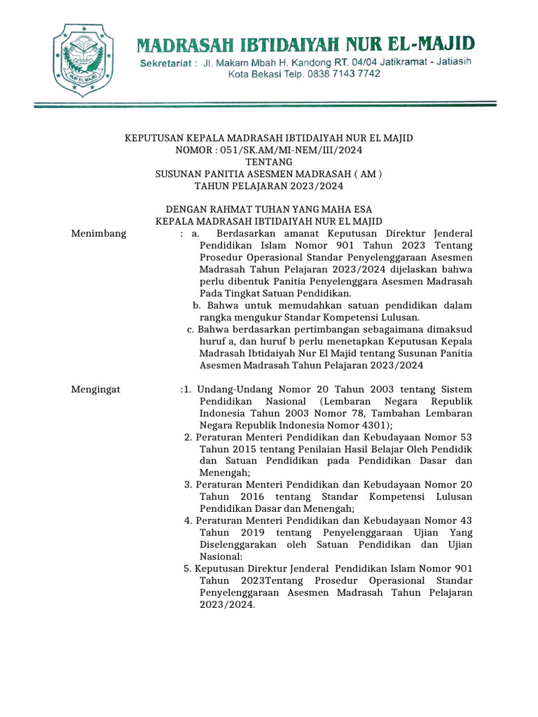 SK Panitia AM Nur El Majid Tahun 2023 | PDF