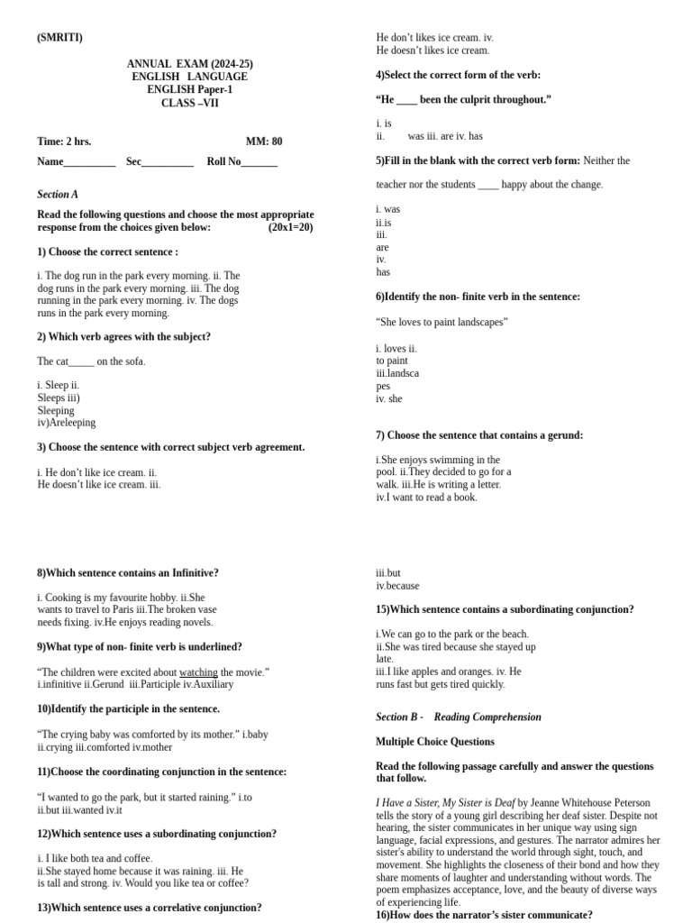 1 11204 I Am Sharing Class 7 English I Annual With You | PDF | Sentence ...