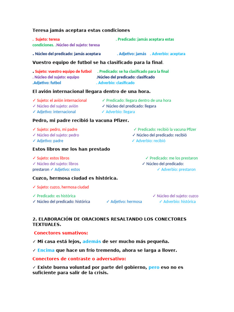 Oraciones con Adverbios y Conectores | PDF | Predicado (Gramática ...
