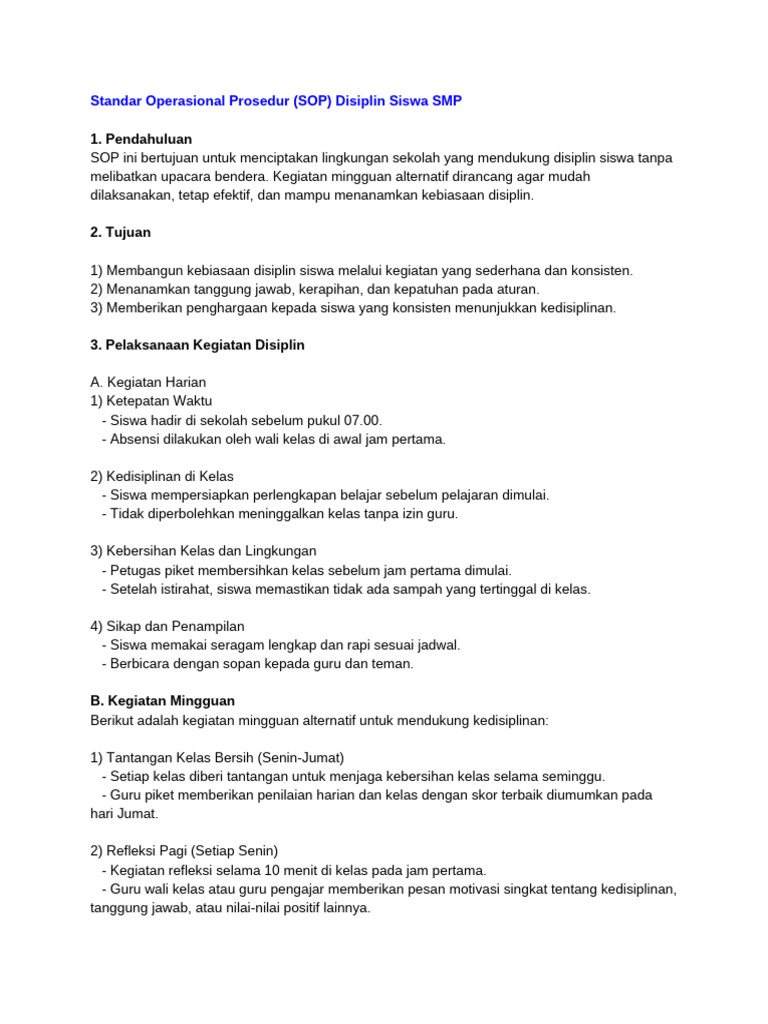 SOP Disiplin Siswa SMP yang Efektif | PDF