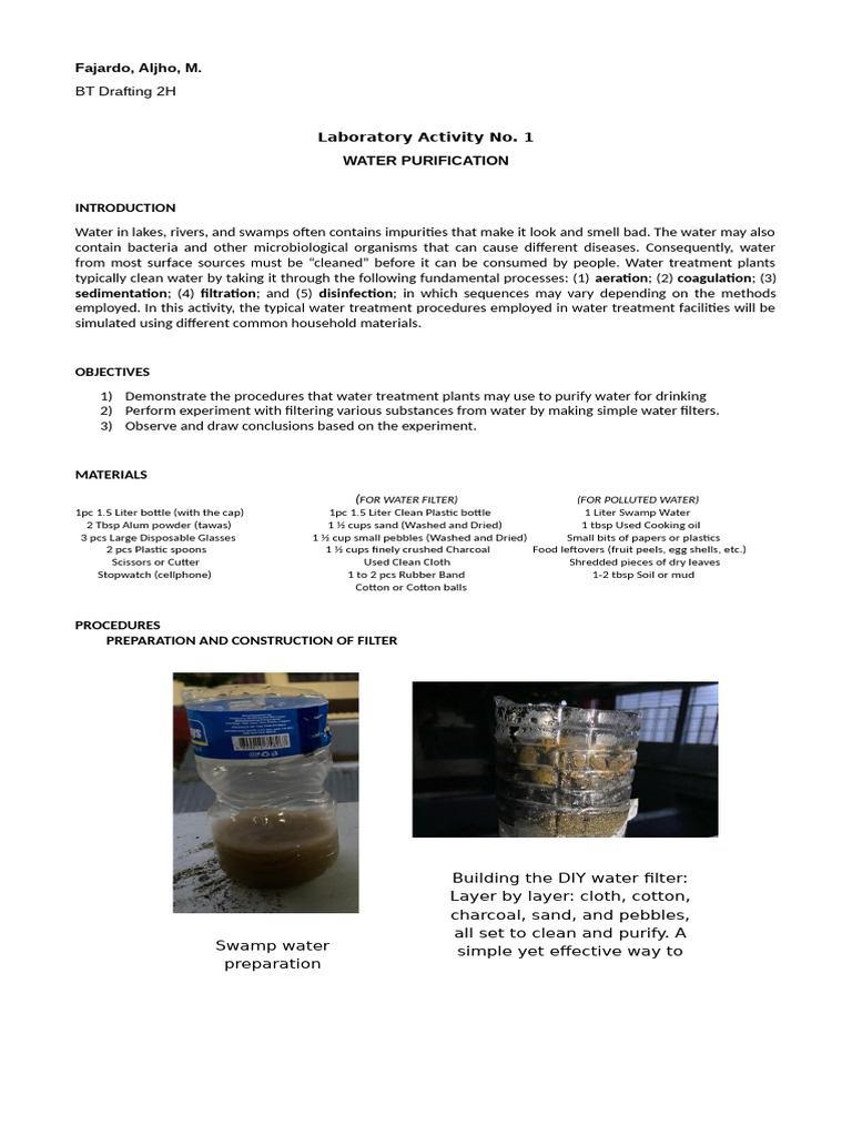 Laboratory Activity Report | PDF | Water Purification | Water