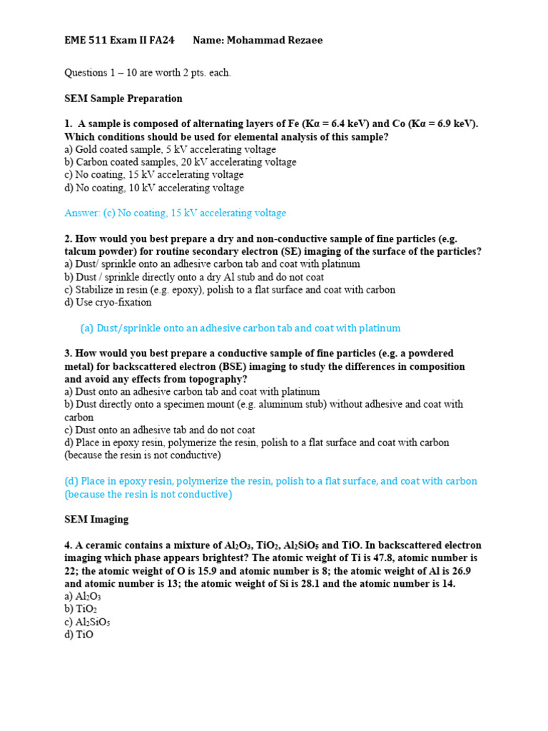 Exam II 2024 EME 511 (Mohammad Rezaee) | PDF | Adsorption ...