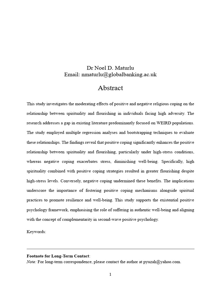 Moderating Effects of Religious Coping On The Relationship Between Spirituality and Flourishing ...